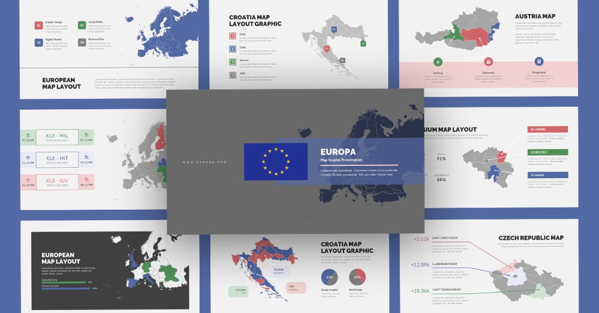 Europe Map Clean Vector Infographic Google Slides Template