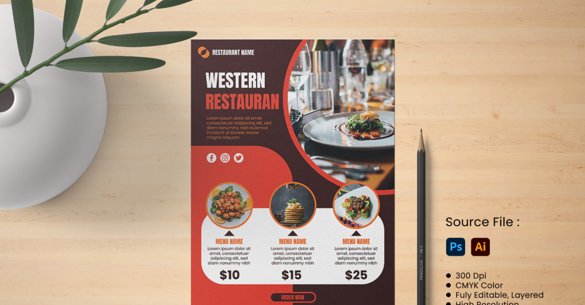 Western Food Restaurant Flyer #307486 - TemplateMonster