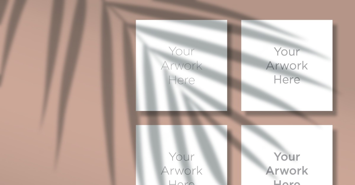 4 Square Paper's Mockup With Leaf Shadow - TemplateMonster