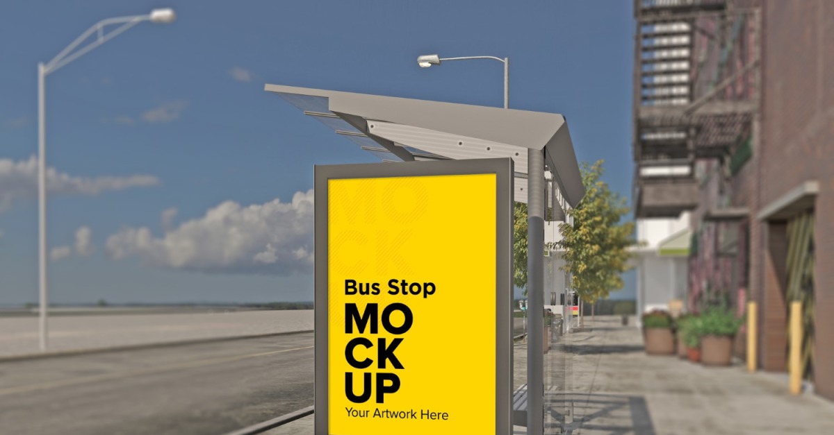 Evening View Bus Stop Billboard mockup - TemplateMonster