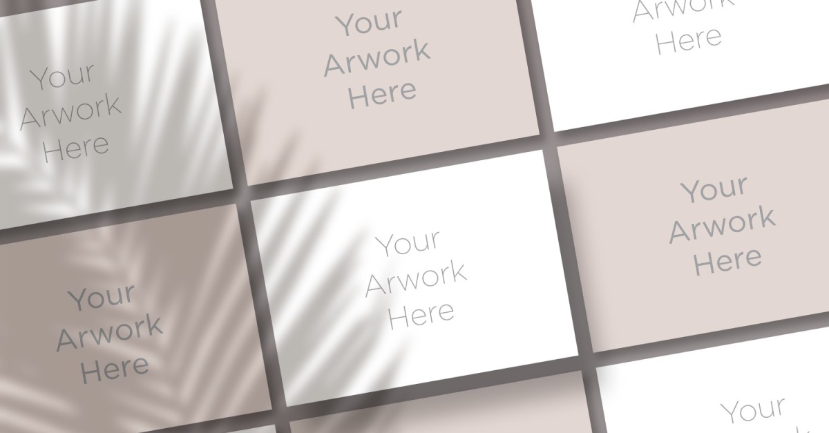 5 Landscape Paper's Mockup With Leaf Shadow - TemplateMonster