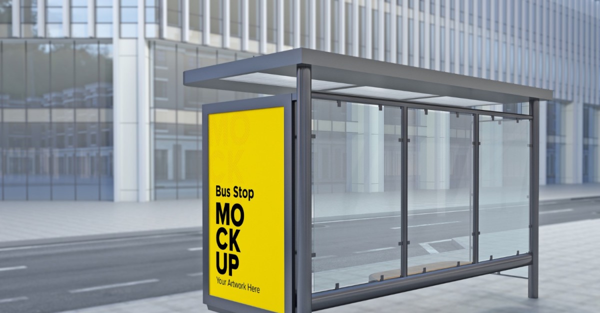 Evening View Bus Stop Sign mockup Template Backside View