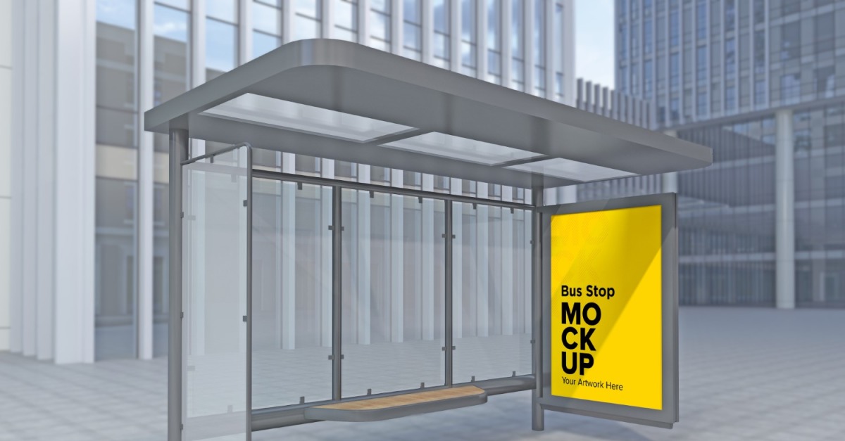 Evening View Bus Stop Sign mockup Template - TemplateMonster