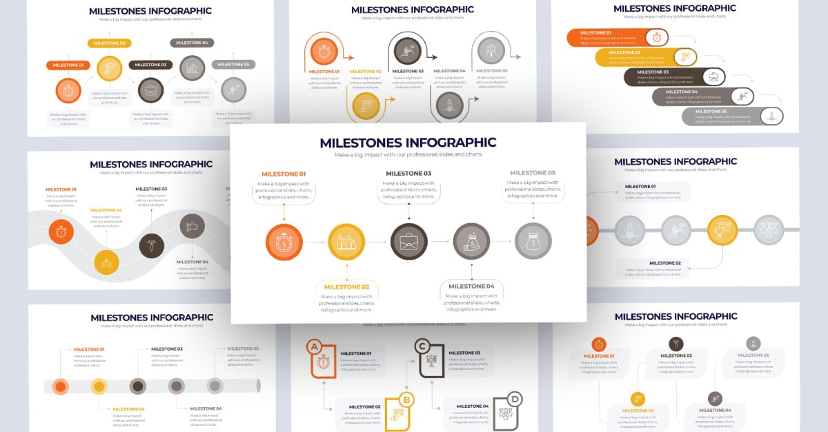 Meilensteine Infografik PowerPoint-Vorlage - TemplateMonster