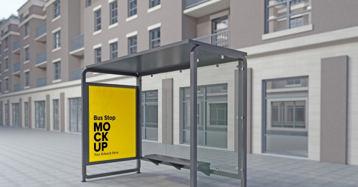 Road Side City Bus Stop Signage mockup Template