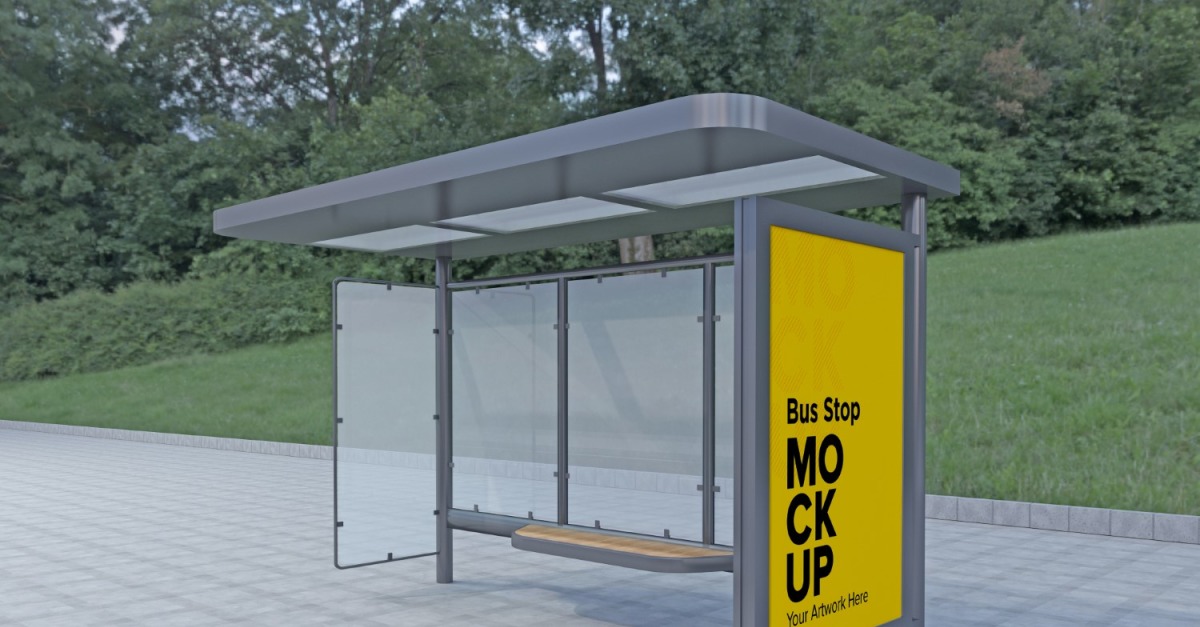 Side View Bus Stop Billboard mockup Template