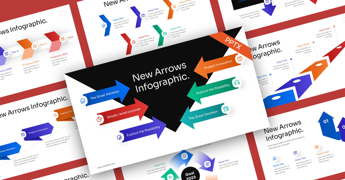 Modèle PowerPoint de flèche d'affaires infographique