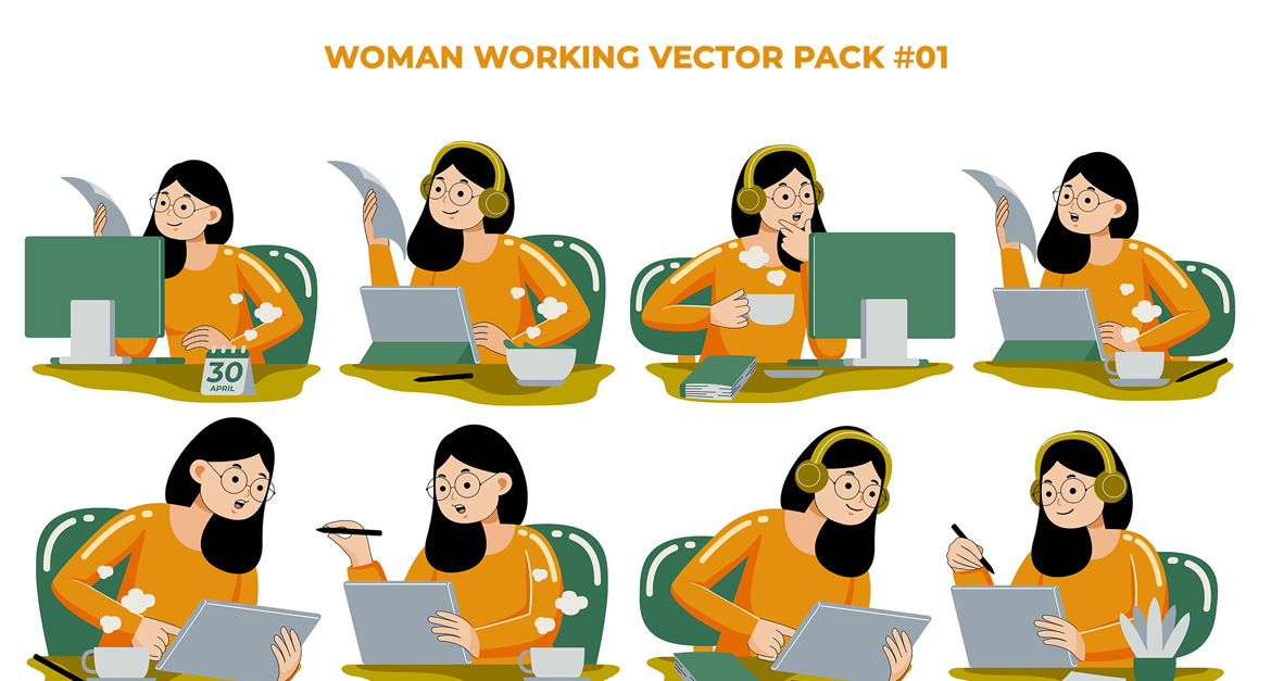 Woman Working Vector Pack 01 #308487 - TemplateMonster