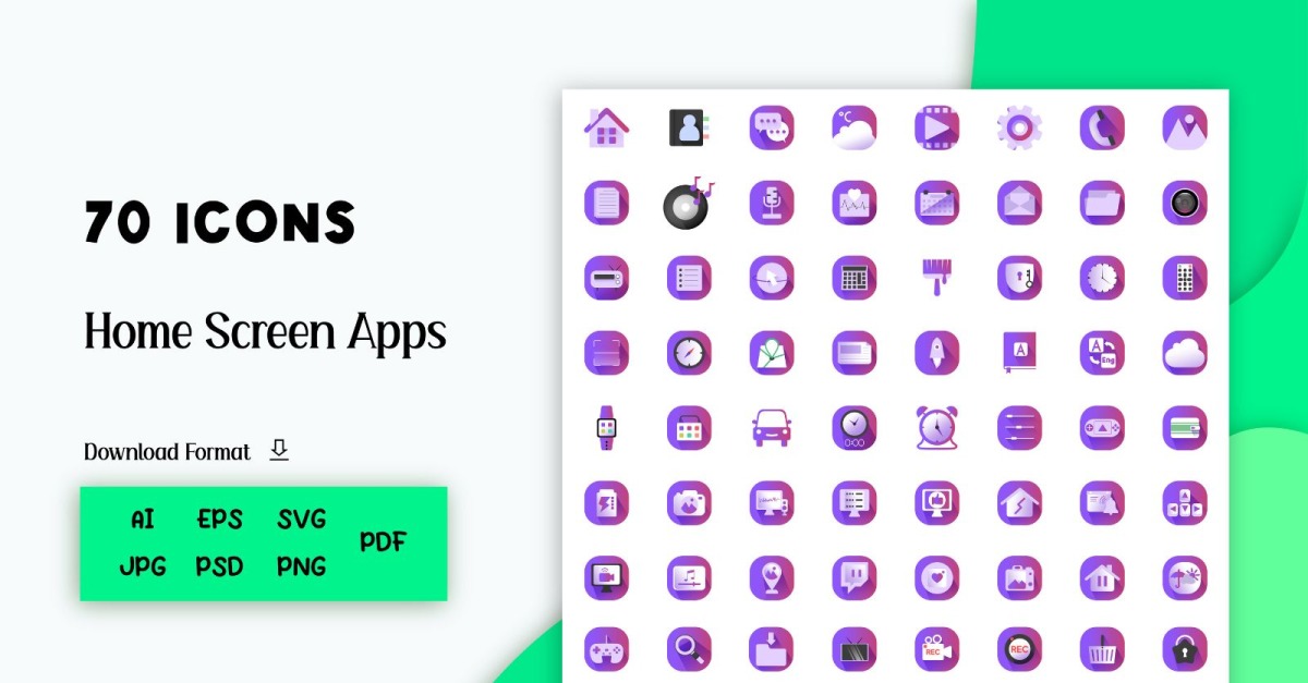 Icon Pack: 70 Home Screen Apps Icons - TemplateMonster