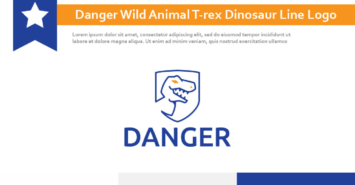 Danger Wild Animal T-rex Dinosaur Adventure Park Line Logo