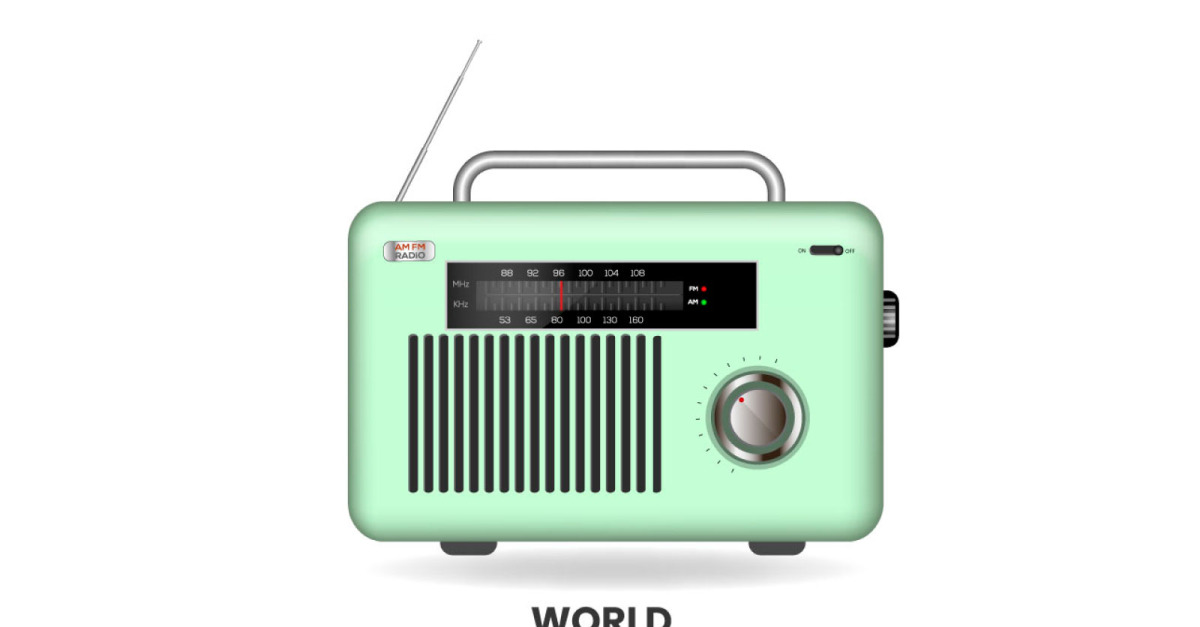 Vector world radio day with realistic radio design isolated on white ...