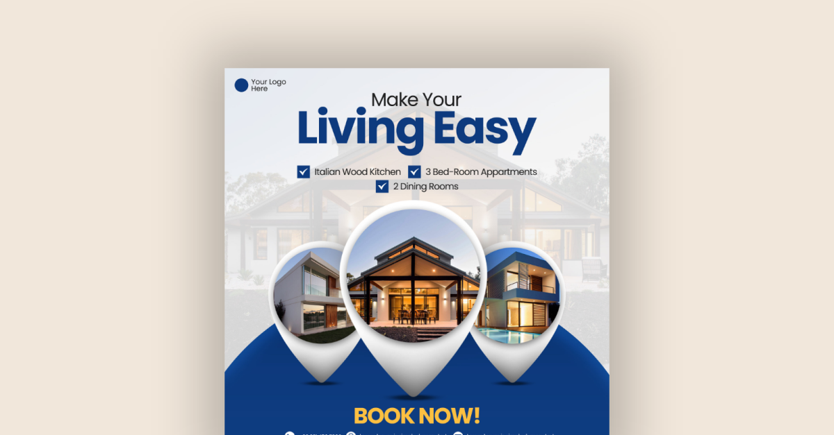 Modern Real Estate Social Media Post Design or Web Banner template