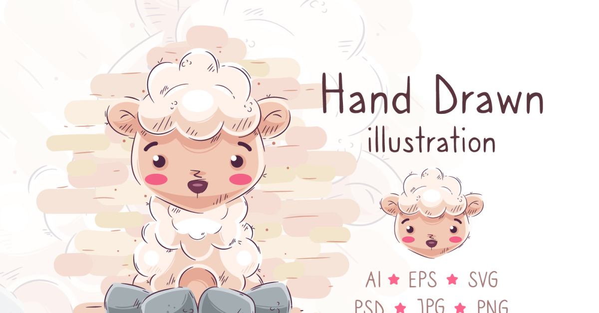 Personaje de dibujos animados Cordero, Animal dibujado a mano PNG | SVG