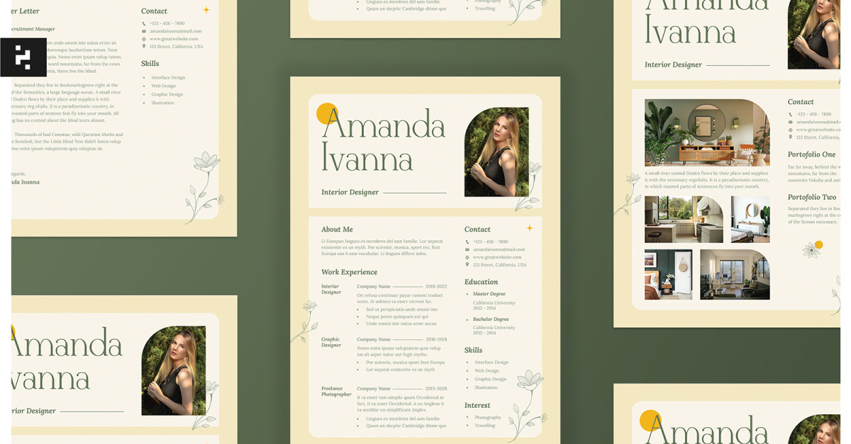CV Resume Pack - Boho Flowers Theme #310403 - TemplateMonster