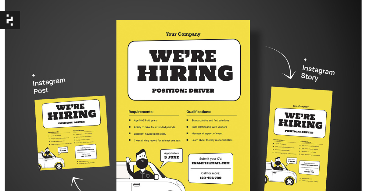 Modèle de Flyer d'embauche de chauffeur - TemplateMonster