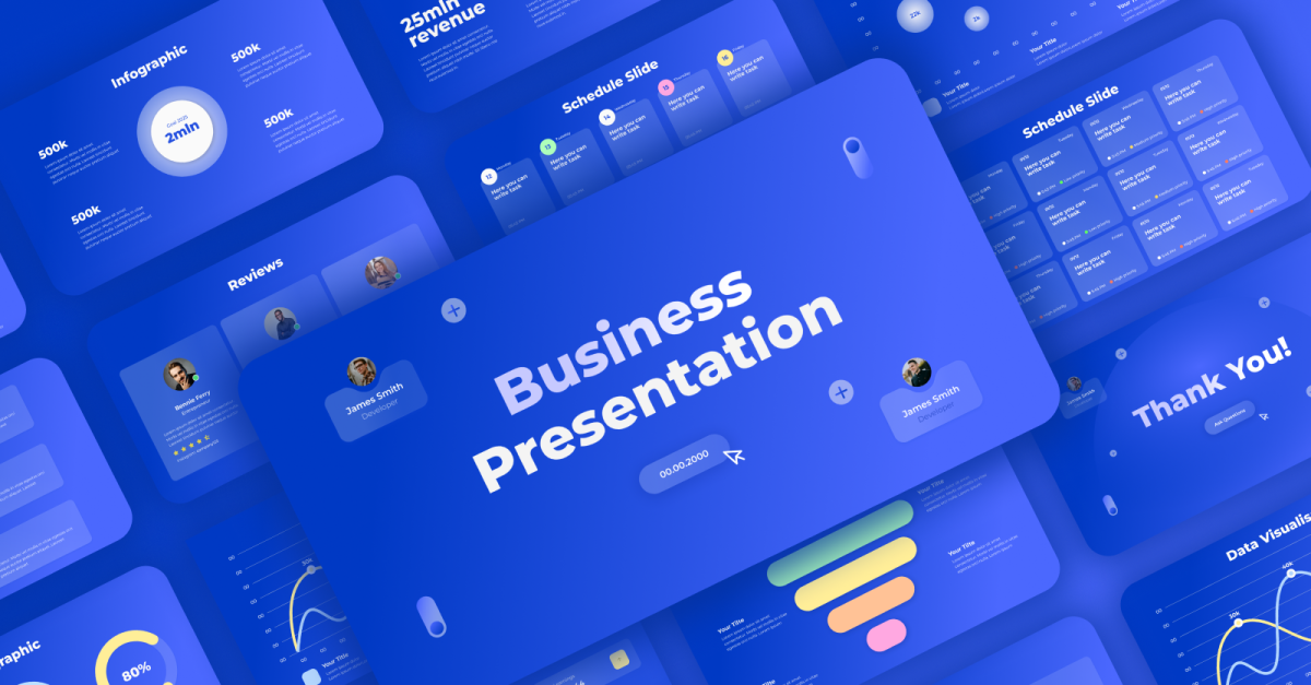 Modello PowerPoint per presentazione aziendale blu e bianco