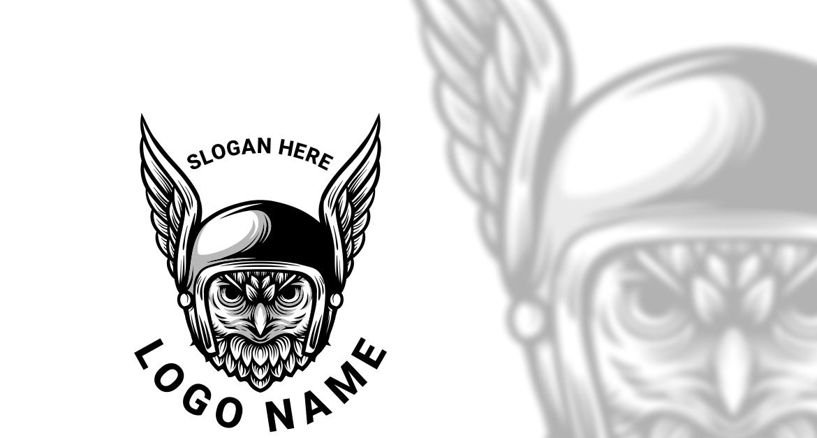 Monochrome Owl Rider Graphic Logo Design - TemplateMonster