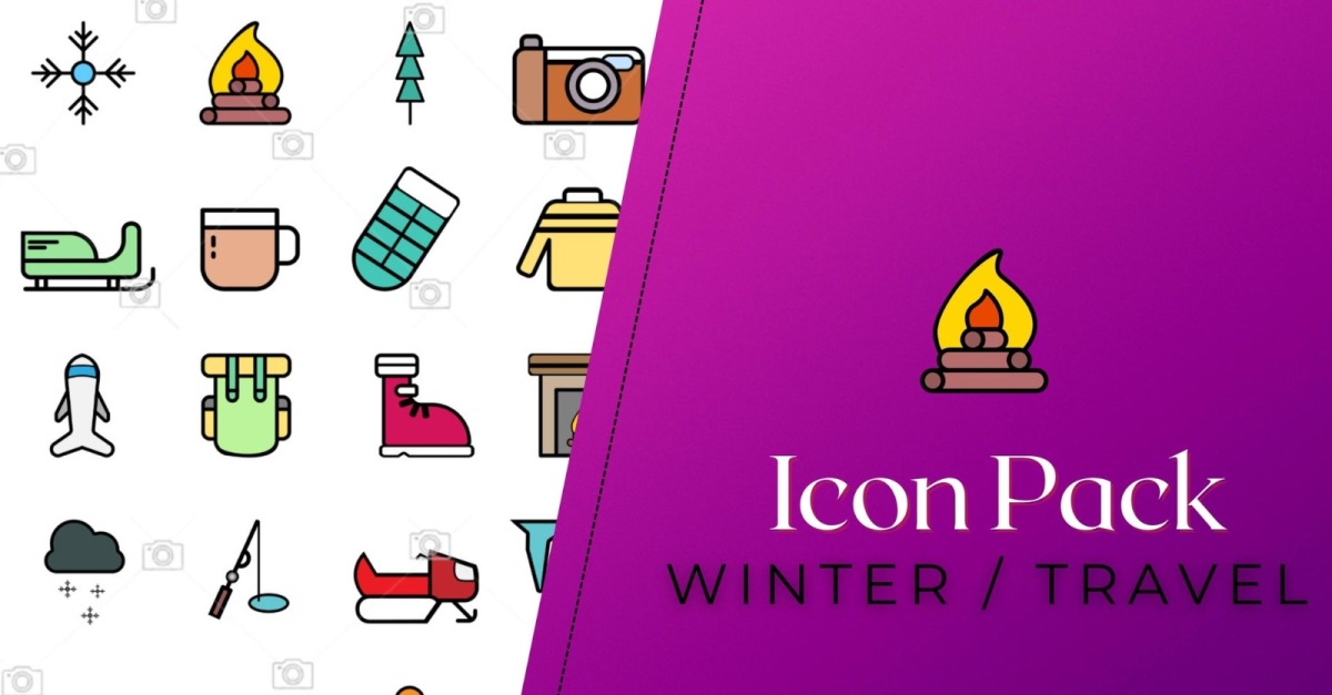 Paquete de íconos: 50 paquetes de viaje de invierno