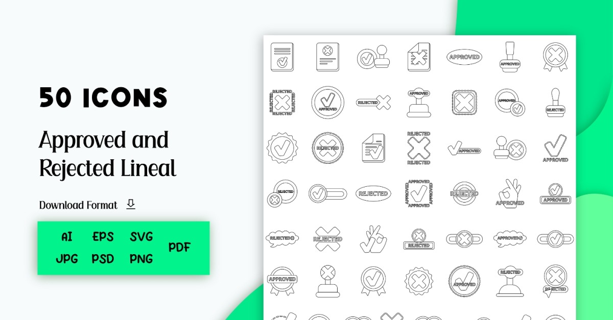 Approved and Rejected Lineal 50 Icons - TemplateMonster