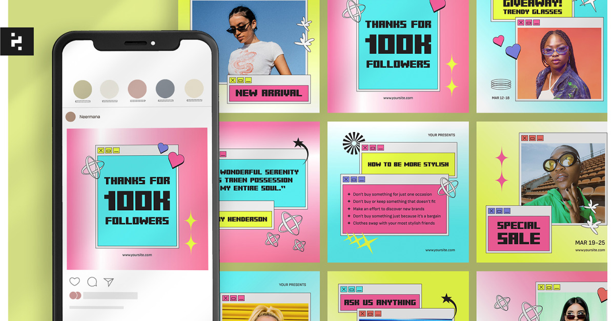 Modèle de publication Instagram Y2K Girls - TemplateMonster