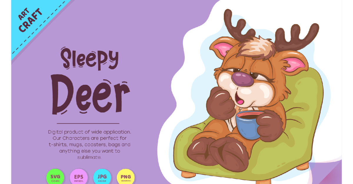 Cartoon Sleepy Deer. Clipart #312232 - TemplateMonster