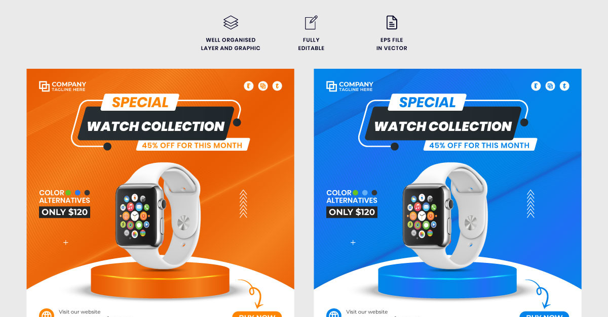 Smartwatch social media post vector #312884 - TemplateMonster
