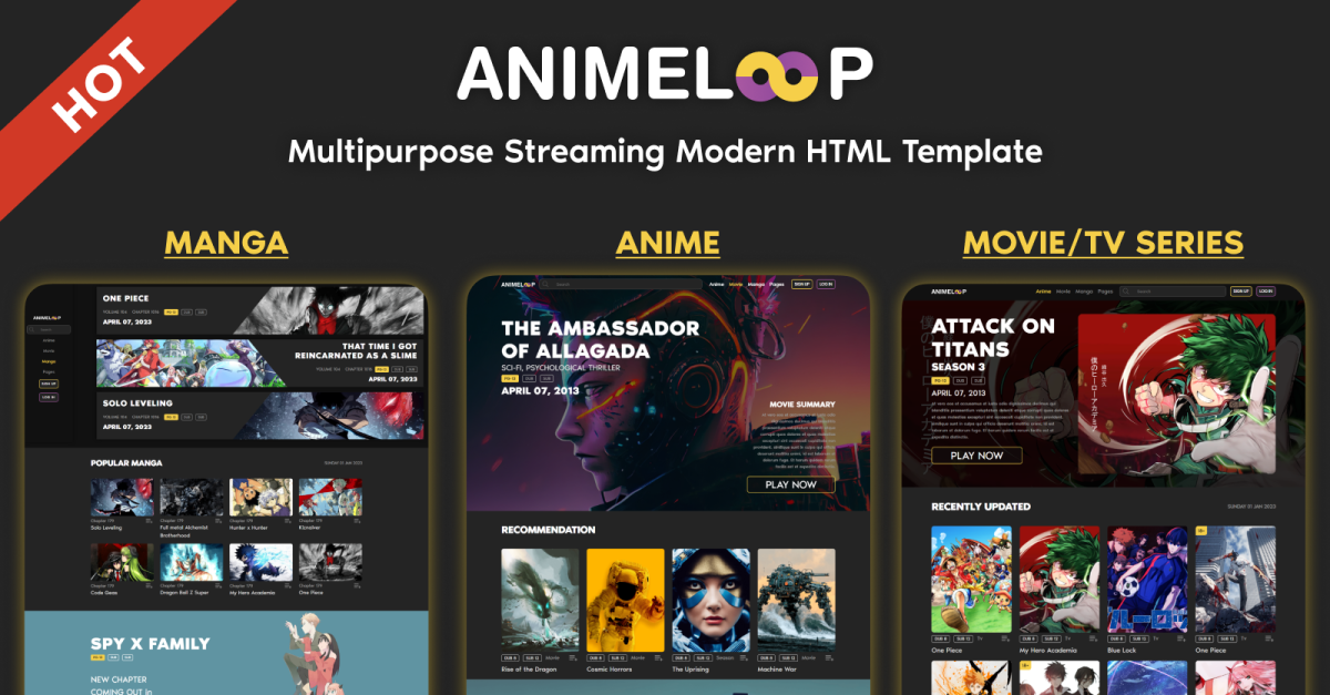 Anime Loop - Plantilla HTML de transmisión de anime y películas
