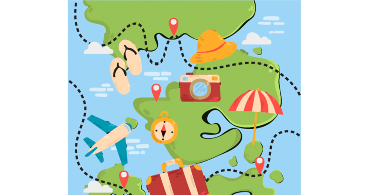 Map with Travel Elements Illustration - TemplateMonster