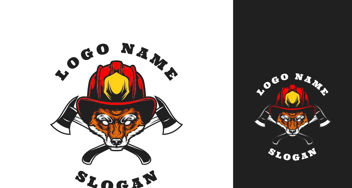 Fox Firefighter Axe Graphic Logo Design - TemplateMonster