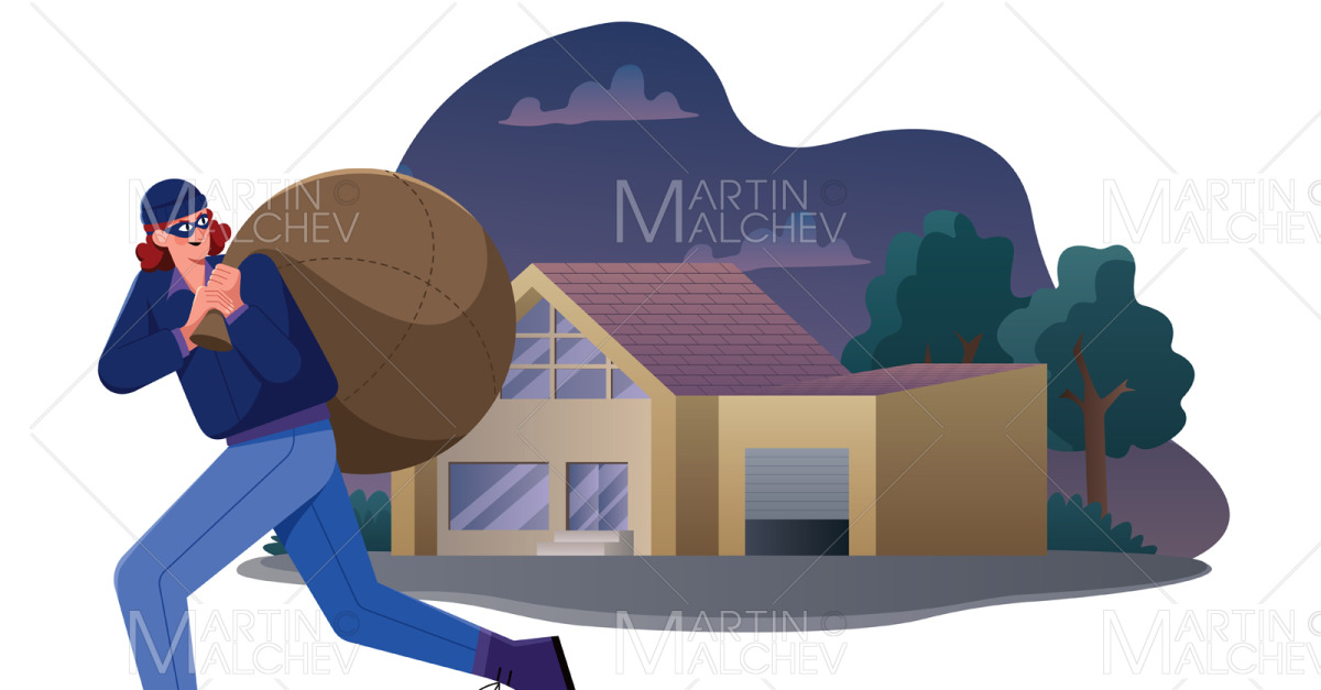 Burglar Robbing House Vector Illustration - TemplateMonster Burglar Robbing House Vector Illustration - TemplateMonster