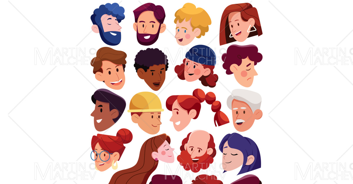 Flat Design Heads Vector Illustration - TemplateMonster