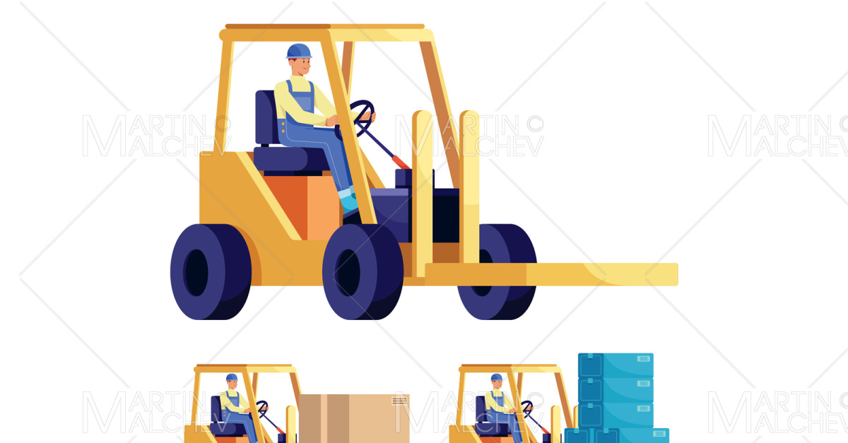 Forklift Truck Operator on White Vector Illustration