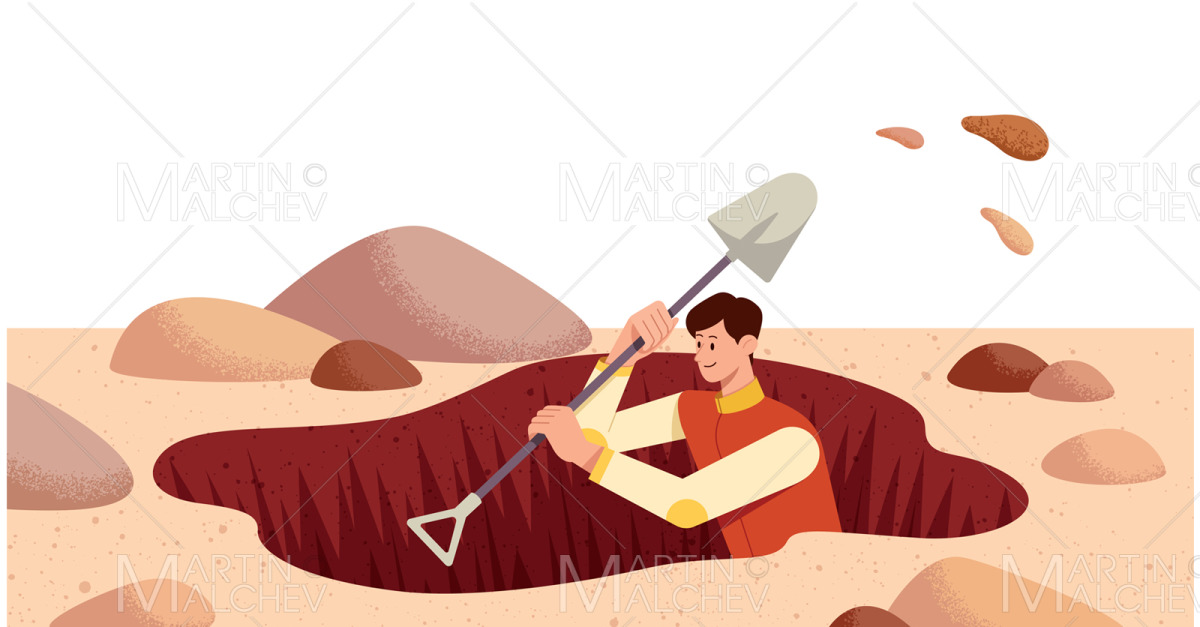 Man Digging Hole Vector Illustration - TemplateMonster