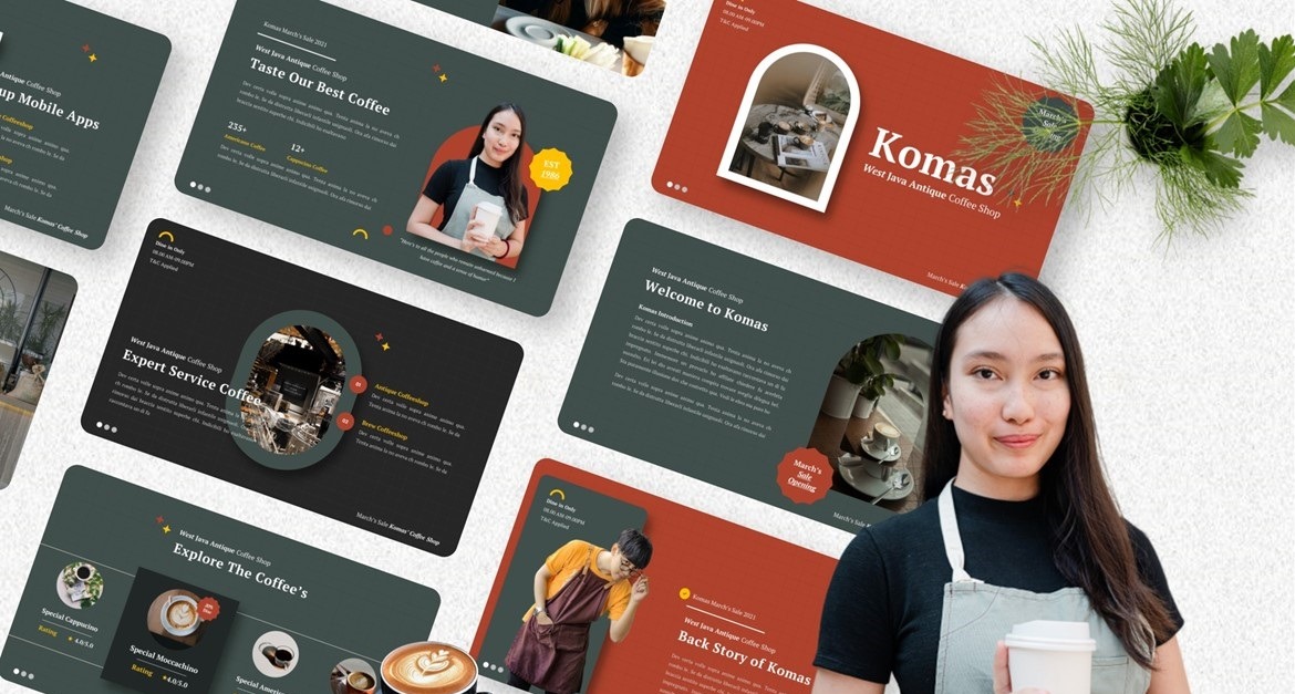 Komas - Modello PowerPoint per caffetteria - TemplateMonster