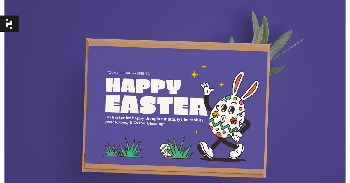 Happy Easter Greeting Card - Retro Groovy - TemplateMonster