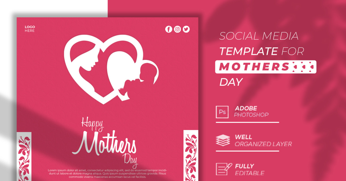 Happy Mothers Day Social Media Post With Loving Mom and baby