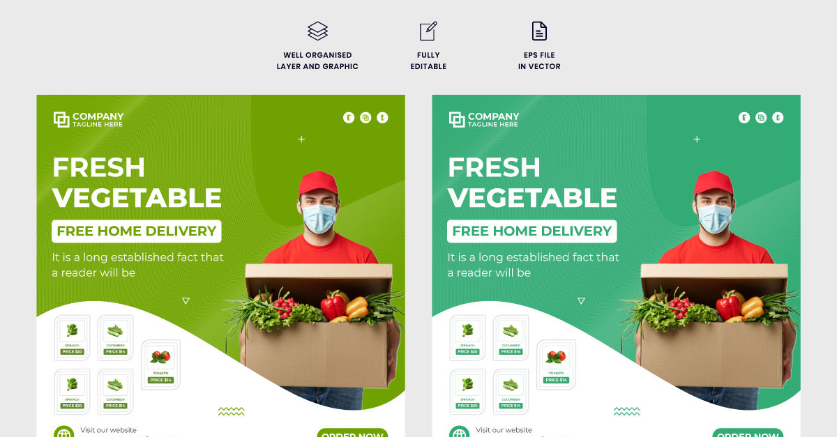 Delivery service social media post vector - TemplateMonster