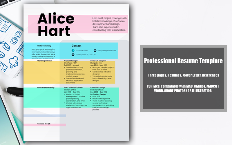 Modèle de CV imprimable PDF Alice Hart - TemplateMonster
