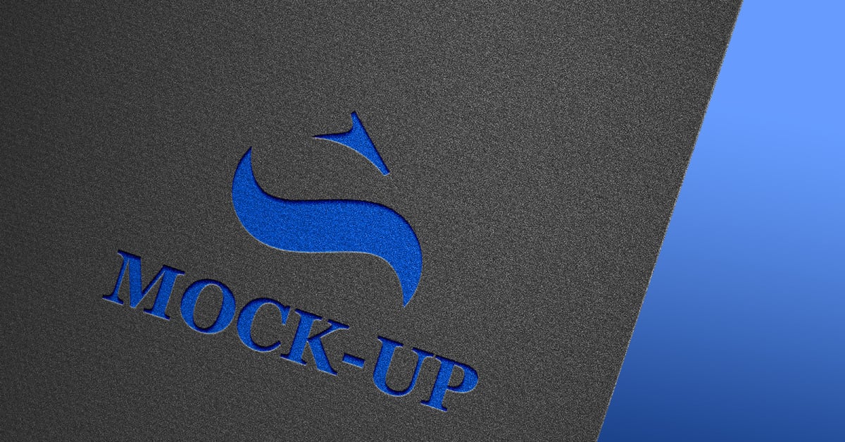 Cutout logo mockup on black paper texture background with debossed effect