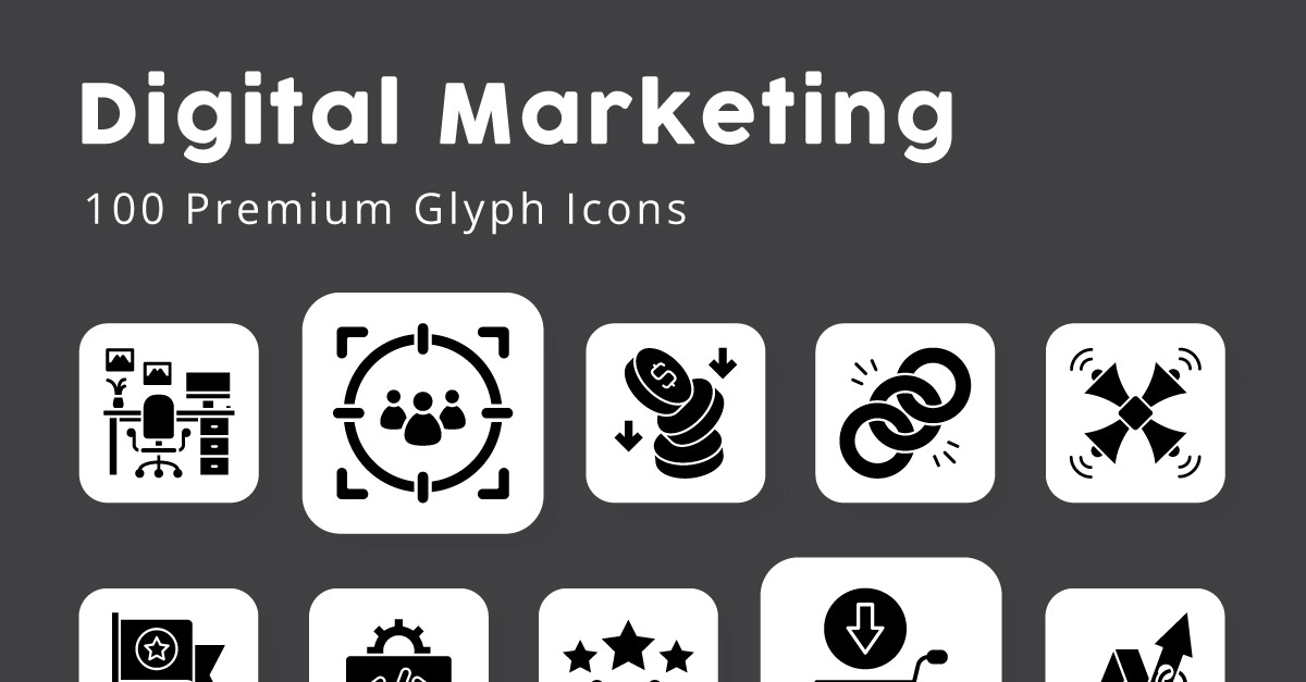 Digital Marketing Glyph Icons #317489 - TemplateMonster