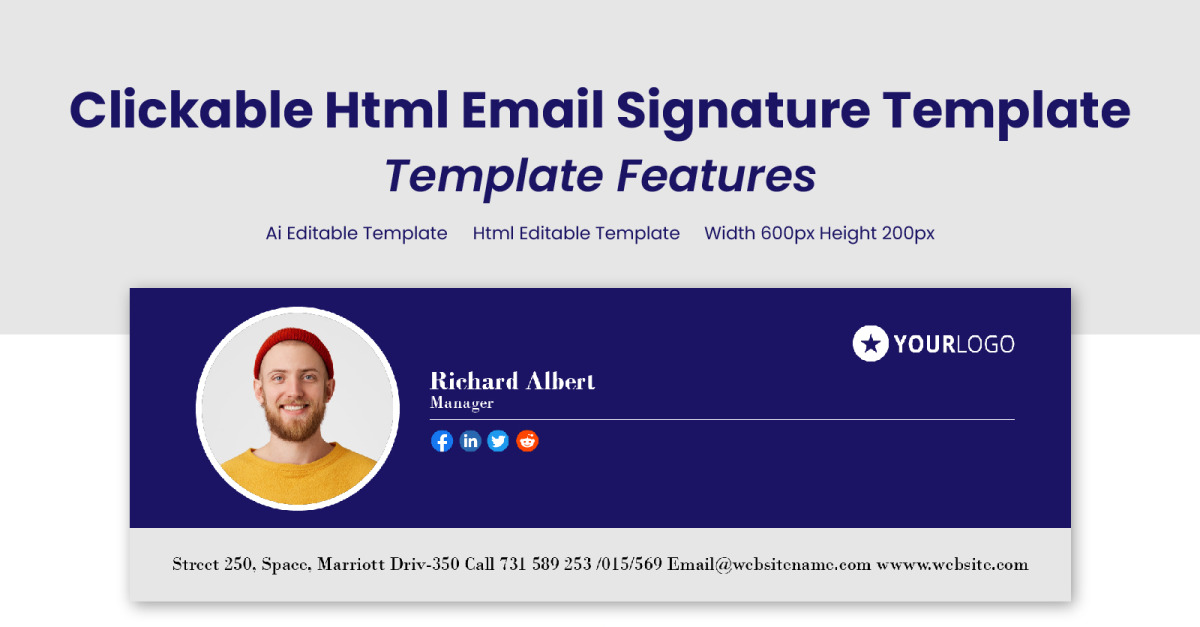 Clean Design UI Elements Html Email Signature Template
