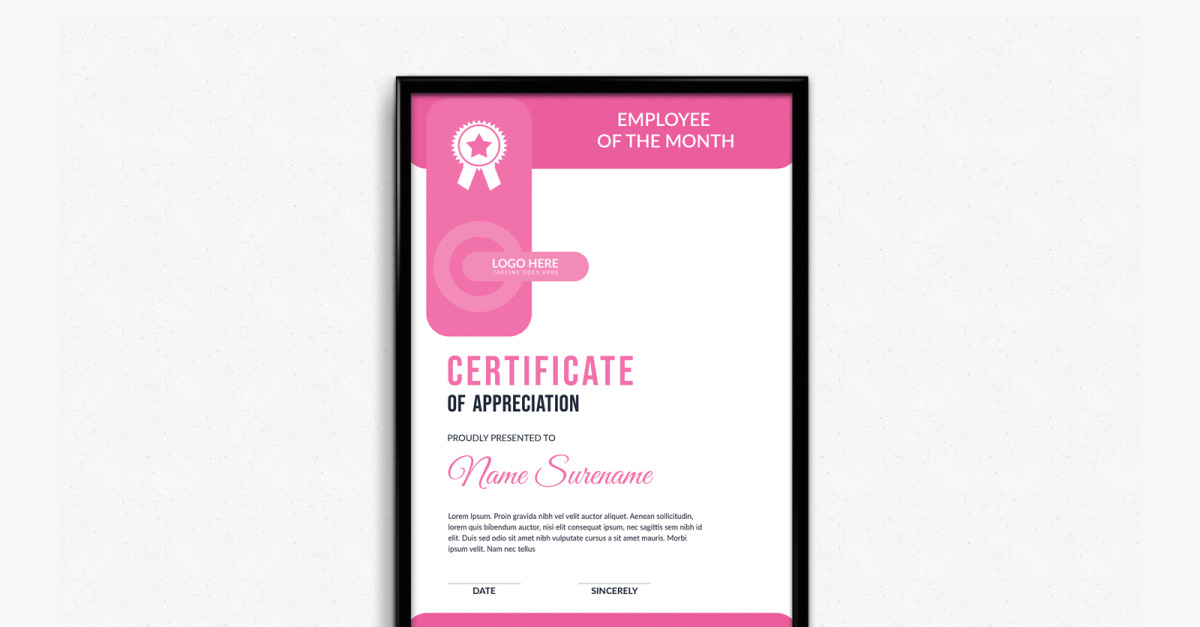 Stylish Award Certificate Template Pink Layout