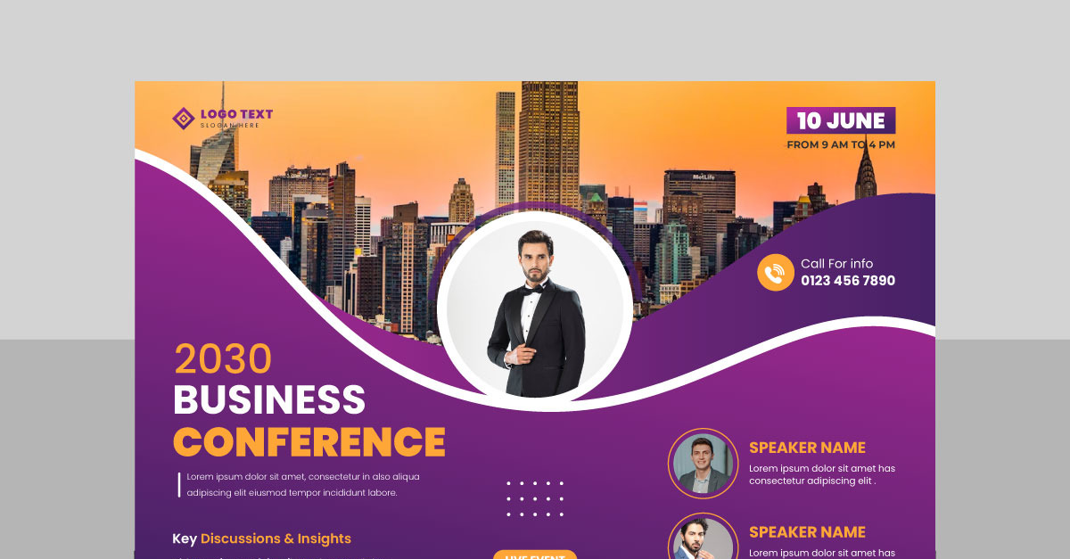 Corporate business conference or webinar horizontal flyer template and ...