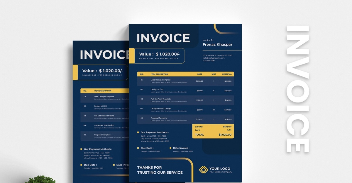 Blue Yellow Invoice Template #318283 - TemplateMonster