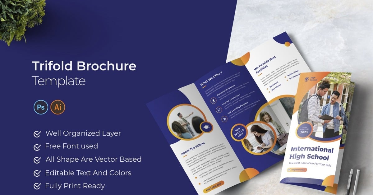 International School Trifold Brochure - TemplateMonster