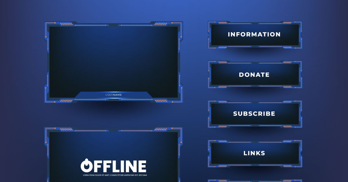 Live stream gameing panel template concept with game screen, live chat ...
