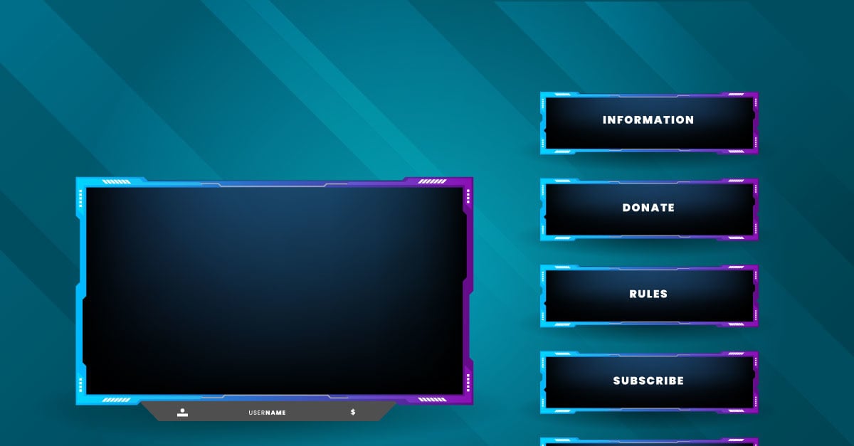 Live stream gameing panel template design with game screen, live chat ...