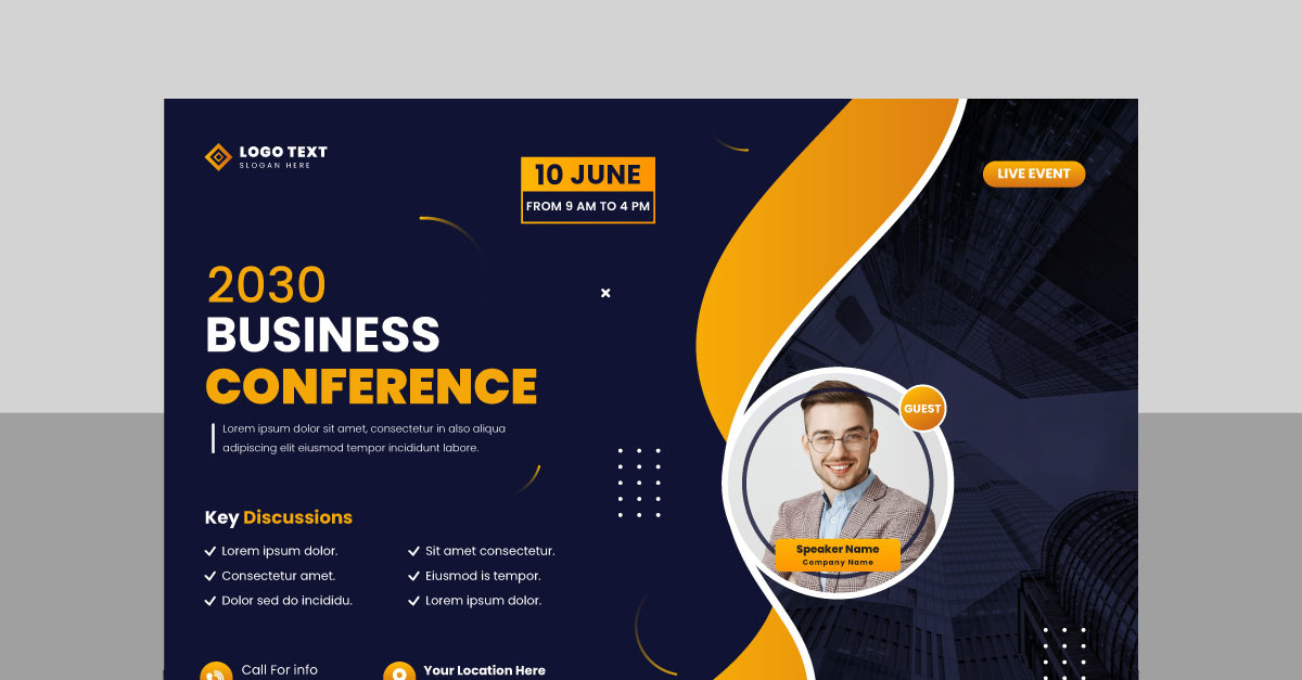 Business conference flyer template and Online live webinar invitation ...