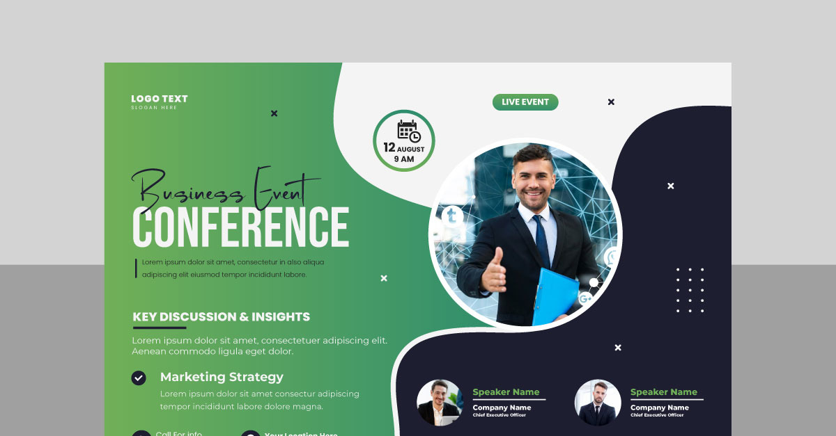 Conference event flyer template or horizontal live webinar invitation ...