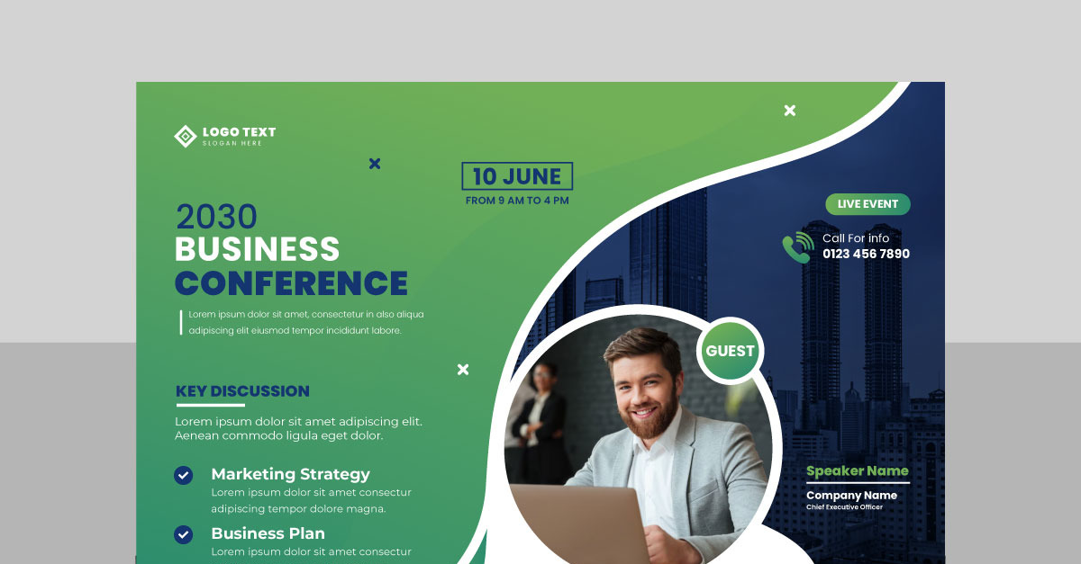 Corporate horizontal business conference flyer template. Business event ...